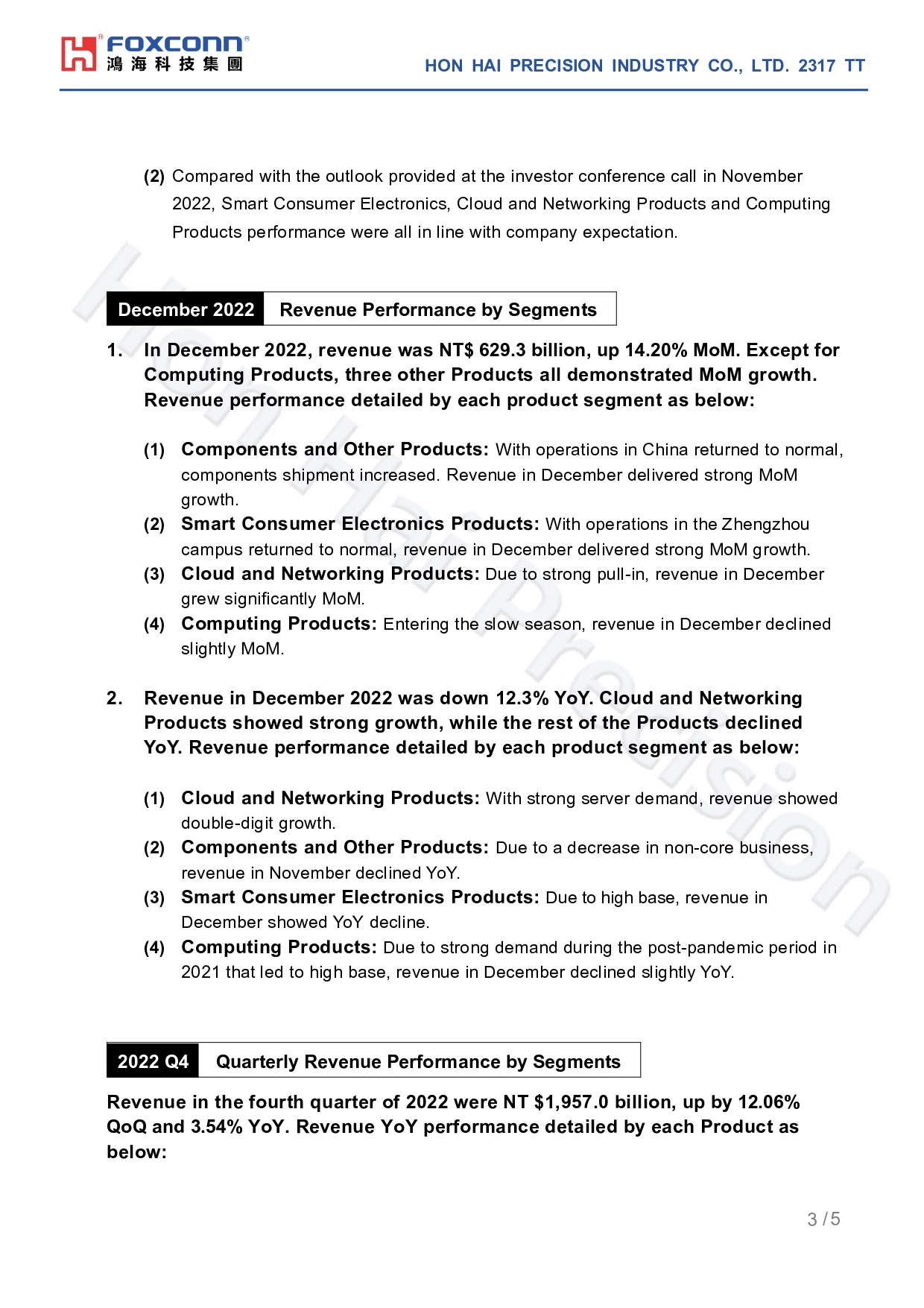 Hon Hai Precision Industry Co., Ltd. announced unaudited consolidated ...