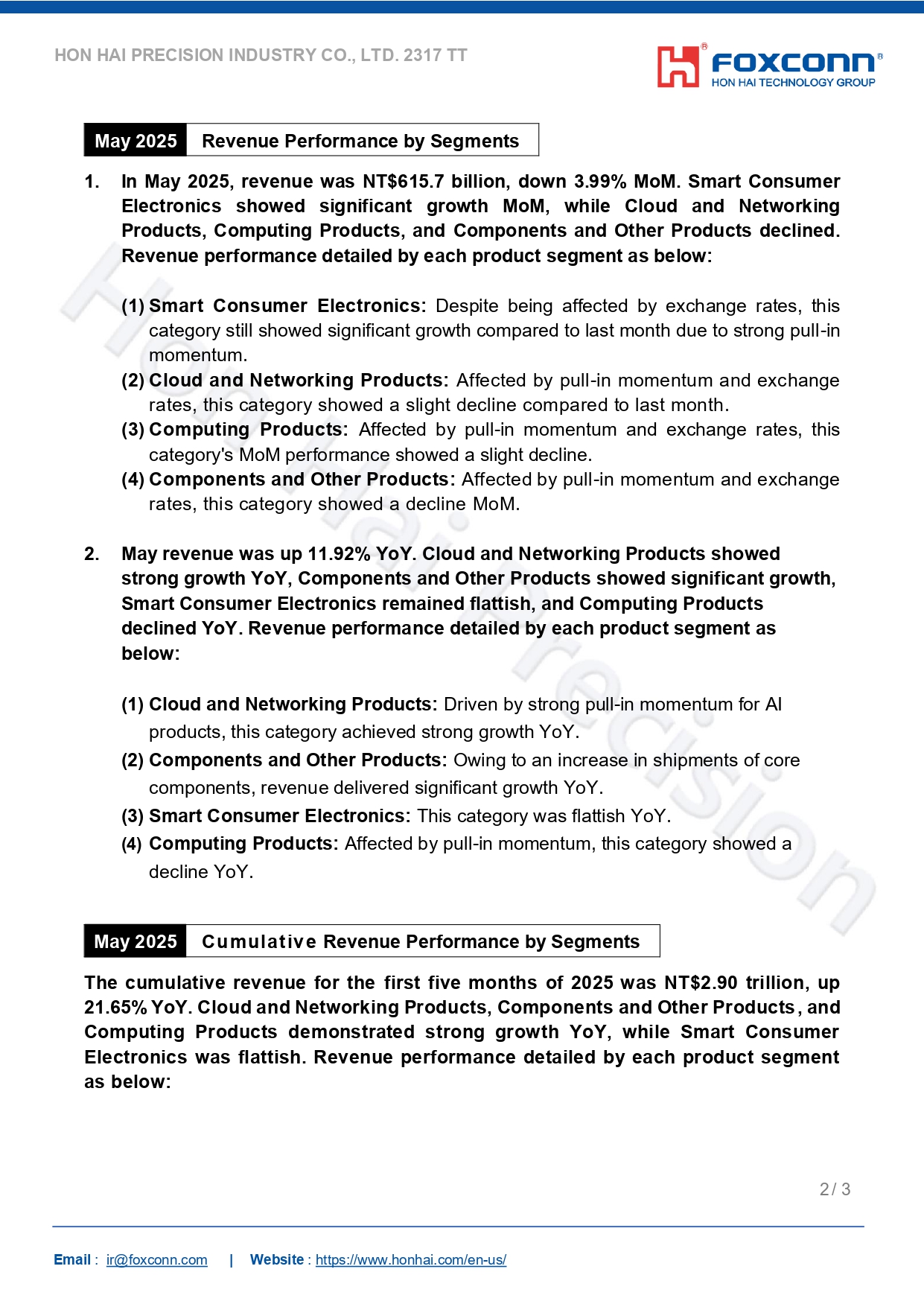 Hon Hai Precision Industry Co., Ltd. announced unaudited consolidated ...