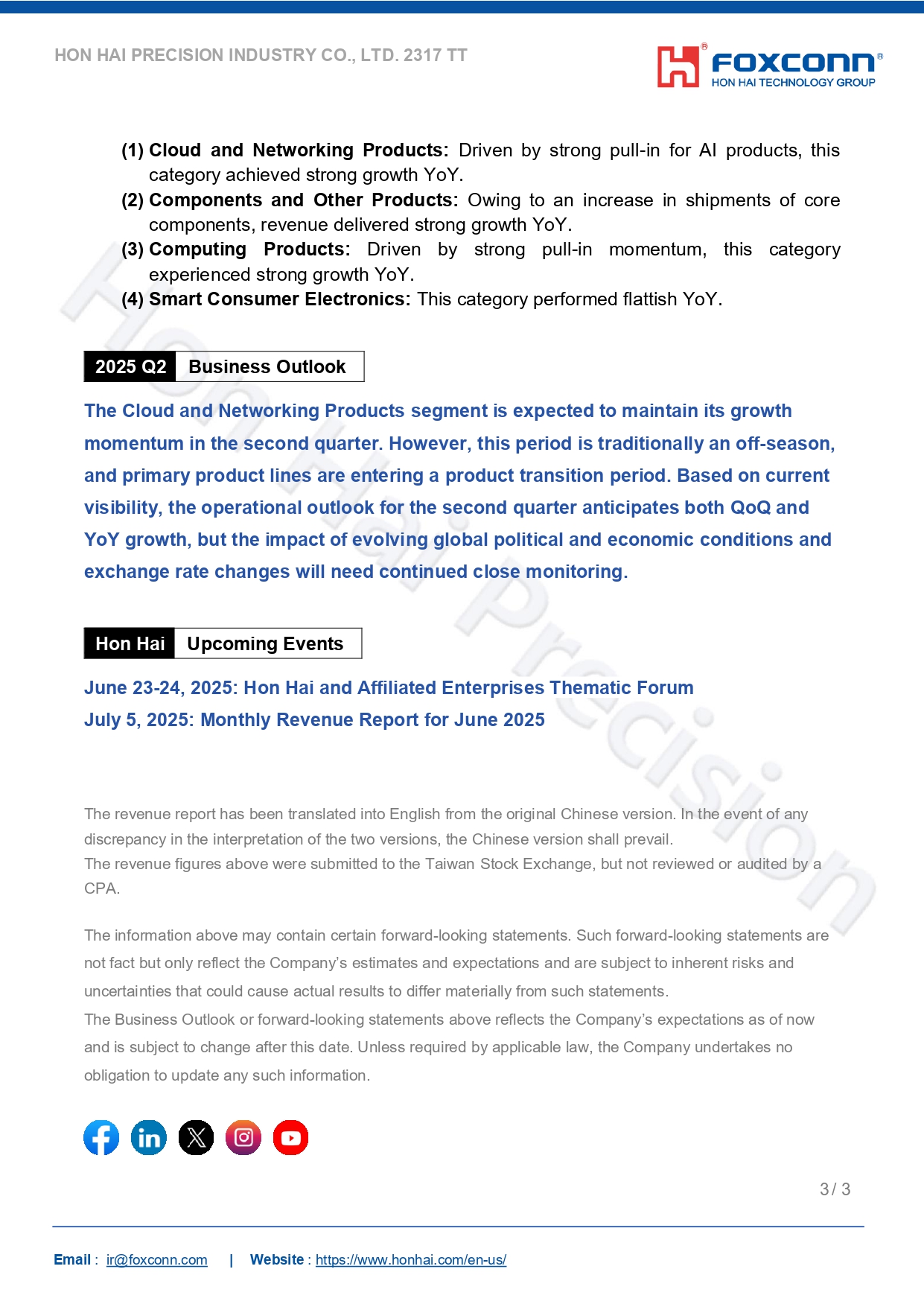 Hon Hai Precision Industry Co., Ltd. announced unaudited consolidated ...